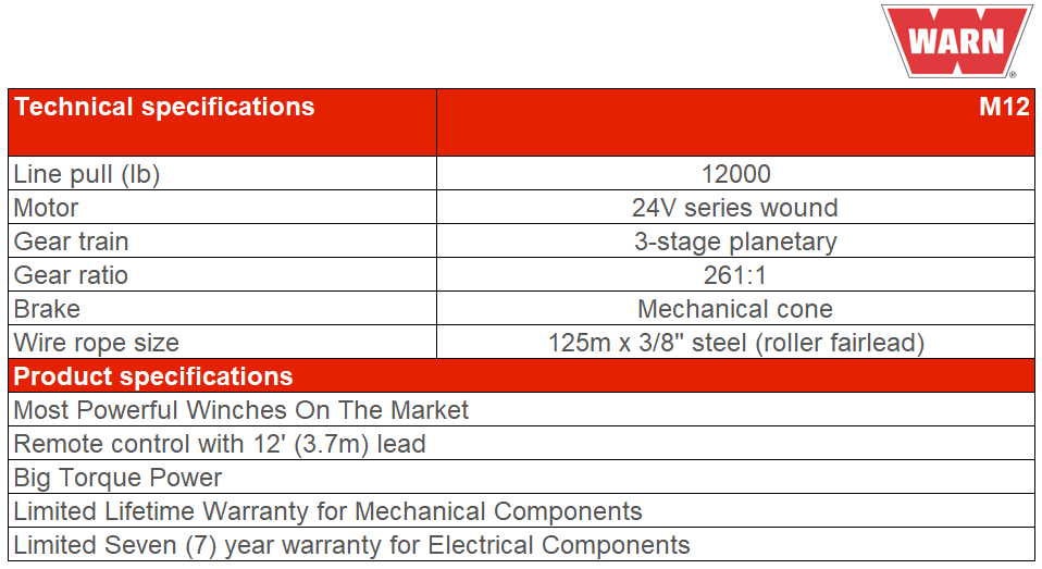 Warn M12000 Large Frame Recovery Winch 12000lb