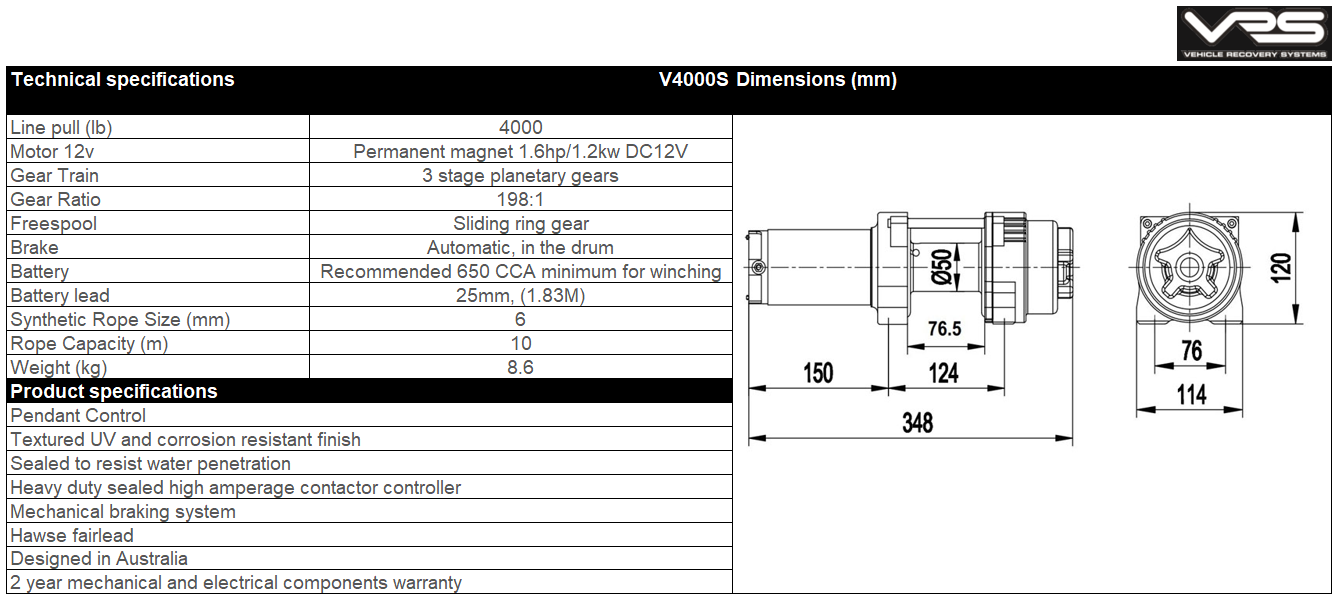 VRS V4000 12V DC Electric Utility 4000lb
